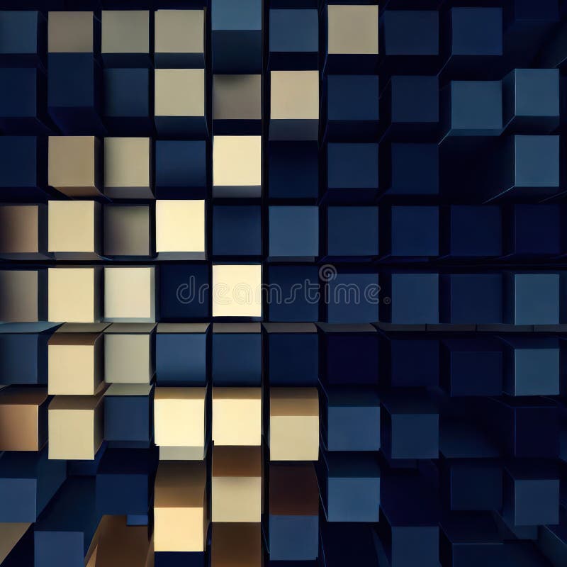 Dark and Gold Cube or Tile Mosaic Abstract Background. Gold and Blue ...