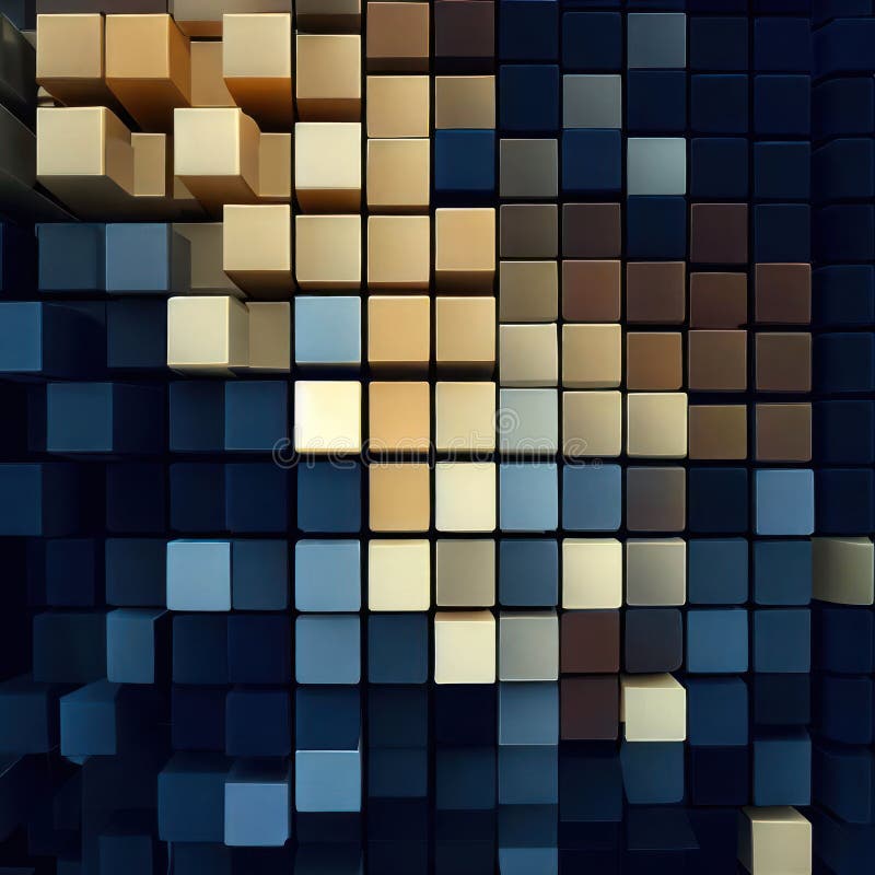 Dark and Gold Cube or Tile Mosaic Abstract Background. Gold and Blue ...