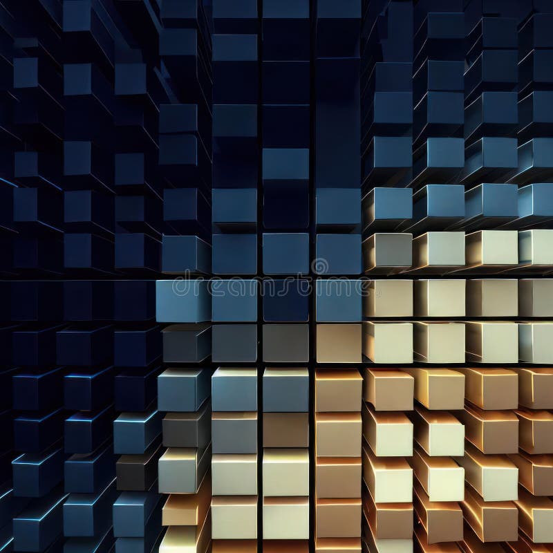 Dark and Gold Cube or Tile Mosaic Abstract Background. Gold and Blue ...
