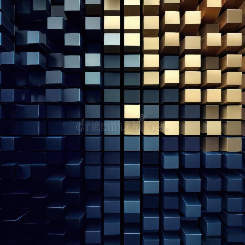 Dark and Gold Cube or Tile Mosaic Abstract Background. Gold and Blue ...