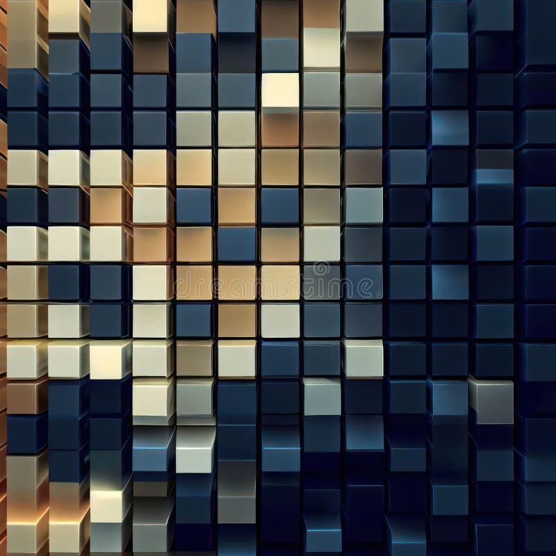 Dark and Gold Cube or Tile Mosaic Abstract Background. Gold and Blue ...