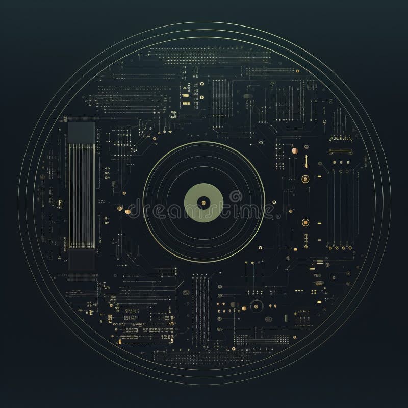 Dark Gold and Emerald Digital Disc with Electronic Circuit Schematic ...