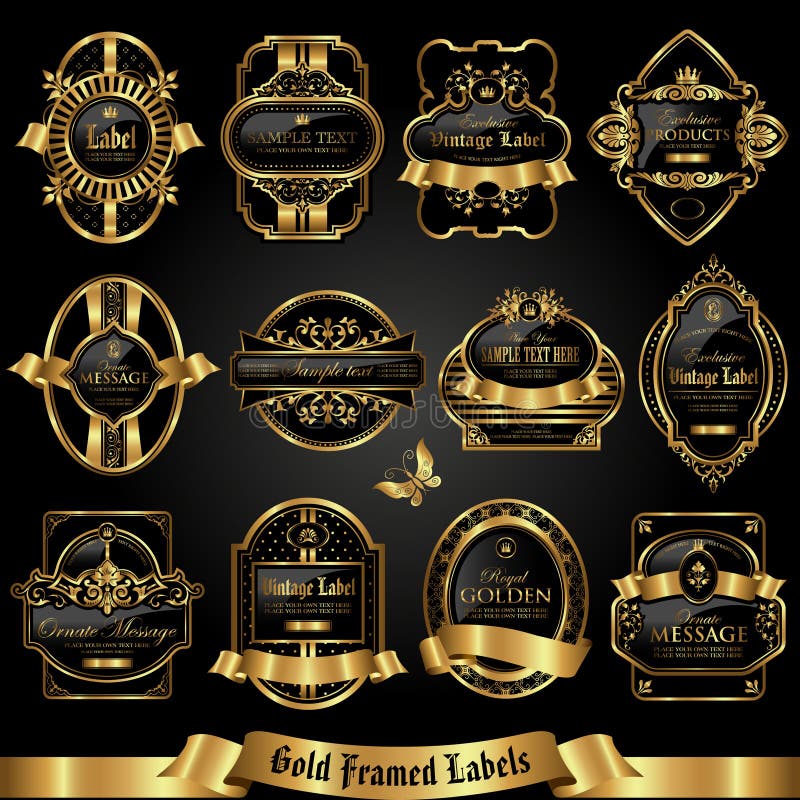 Dark Gold-framed Labels - Vector Set Stock Vector - Illustration of ...