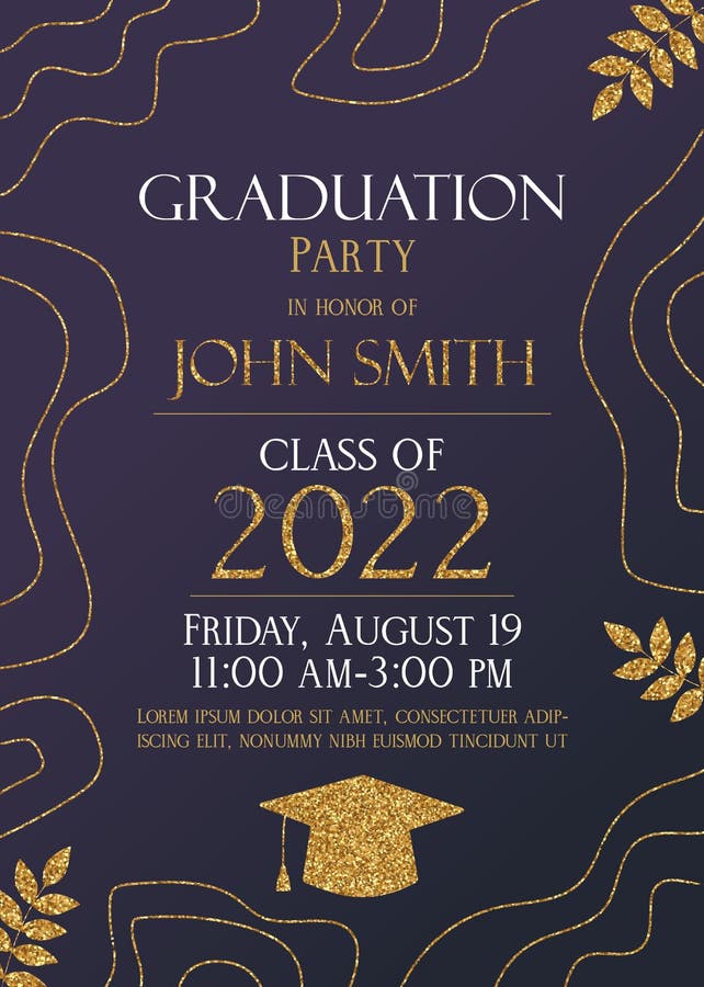 Dark with Gold Glitter Graduation Party 2022 Invitation Stock Vector ...