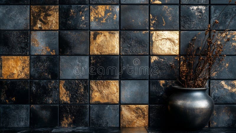 Dark Gold Metallic Tiles Wall Texture Background Stock Illustration ...