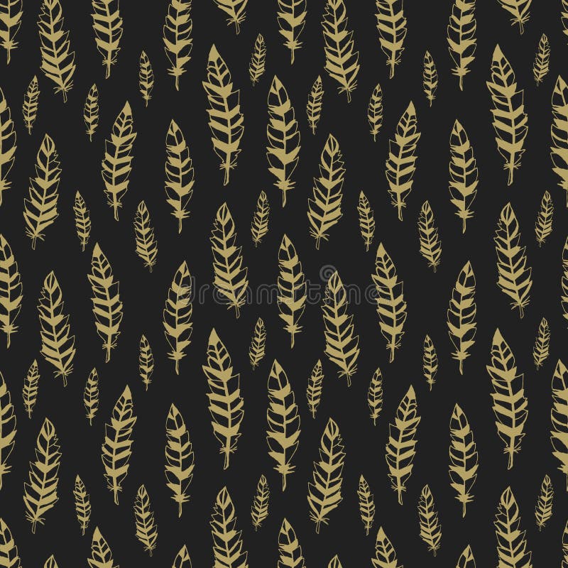 Dark and Gold Seamless Pattern with Feathers. Feathers Pattern. Feather ...