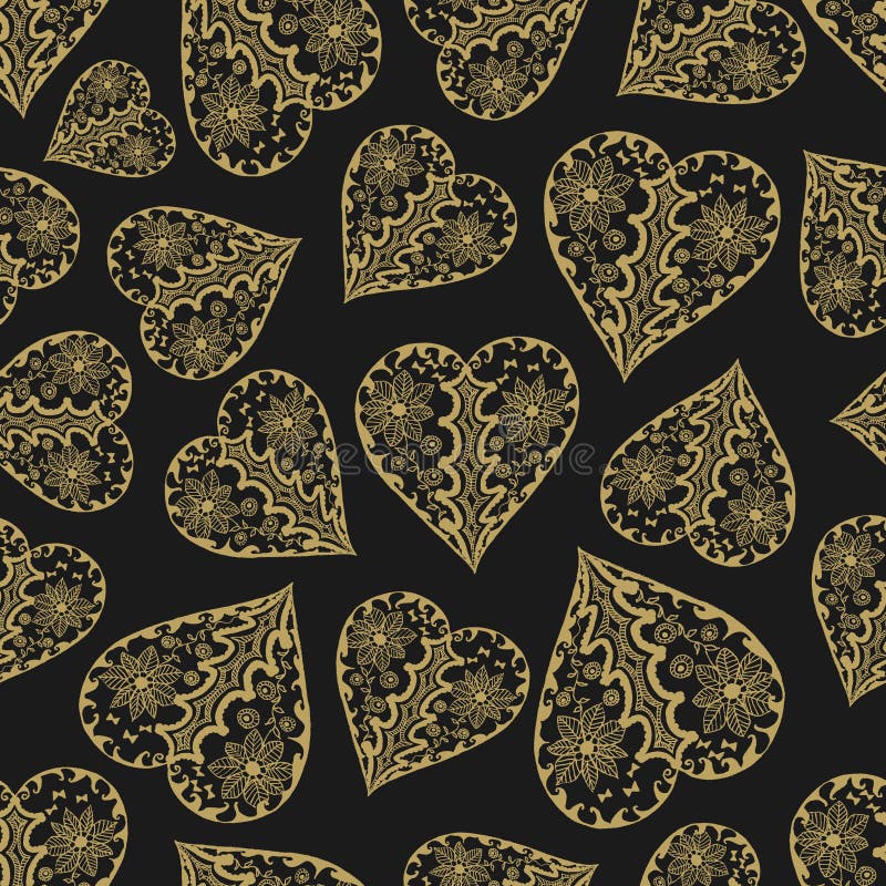 Dark and Gold Seamless Pattern with Hearts. Stock Vector - Illustration ...