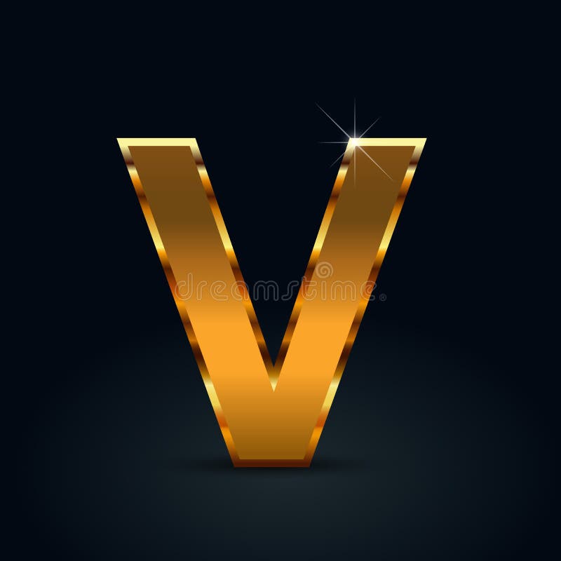 Dark Gold Vector Letter V Uppercase Isolated on Black Background Stock ...