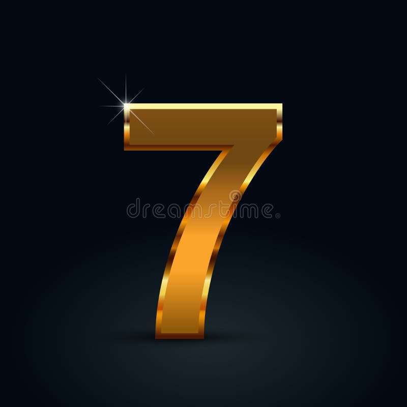 Dark Gold Vector Number 7 Isolated on Black Background Stock ...