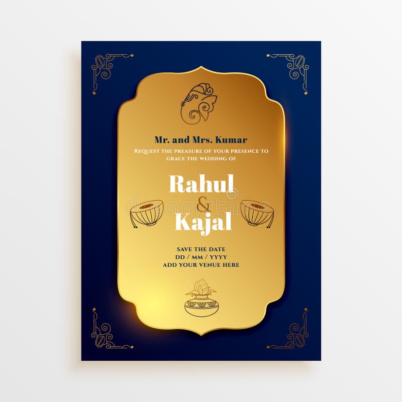 Golden Indian Wedding Shaadi Invitation Card Design Template Stock ...