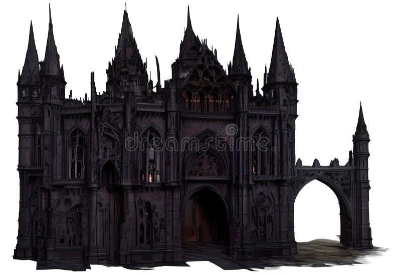Dark Gothic Castle with Gate. Isolated Transparent Background Stock ...