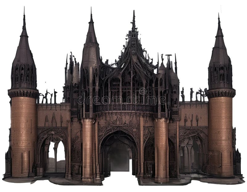 Dark Gothic Castle with Gate. Isolated Transparent Background Stock ...