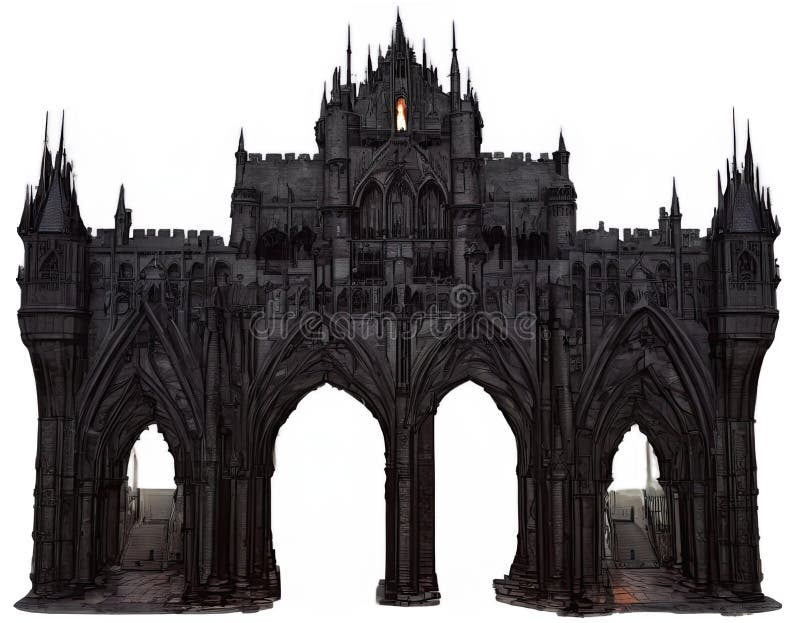 Dark Gothic Castle with Gate. Isolated Transparent Background Stock ...