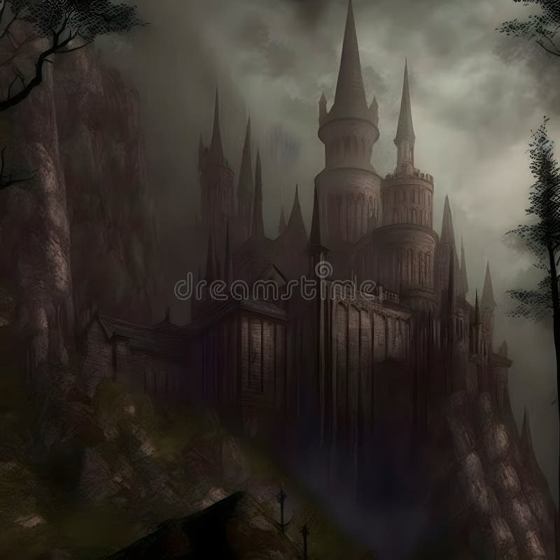 Dark Gothic Castle at Overcast Day, Neural Network Generated Art Stock ...