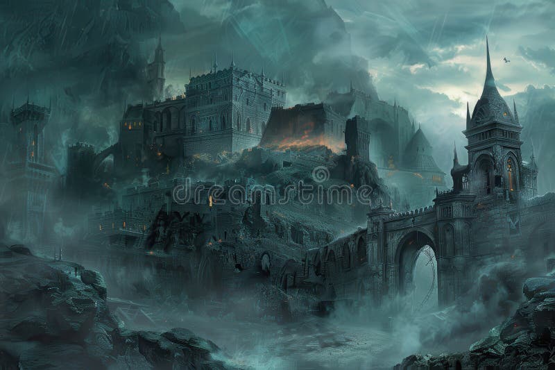 Dark Gothic Castle Perched on Rocky Cliffs with Foreboding Atmosphere ...