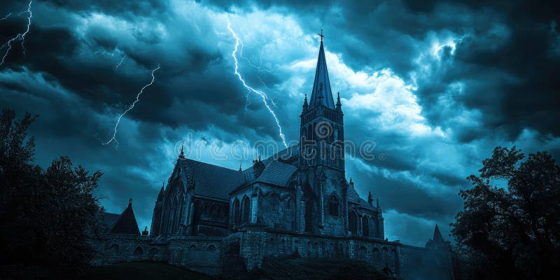 Dark Gothic Castle Under a Thunderstorm Sky, Dramatic and Haunting ...