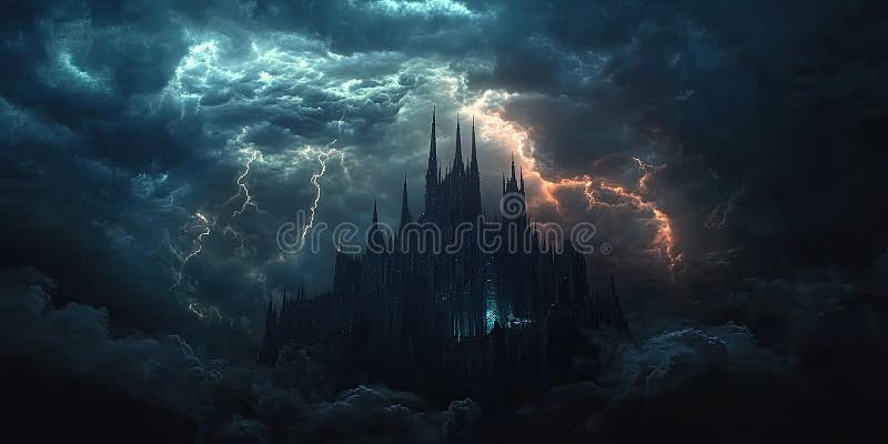Dark Gothic Castle Under a Thunderstorm Sky, Dramatic and Mysterious ...