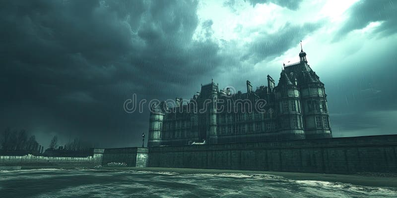Dark Gothic Castle Under a Thunderstorm Sky, Dramatic and Mysterious ...