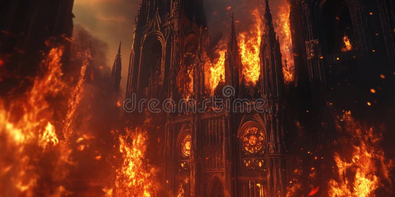 A Dark Gothic Cathedral with Flaming Torches for Gothic Architectural ...