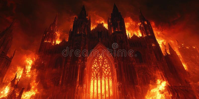 A Dark Gothic Cathedral with Flaming Torches for Gothic Architectural ...