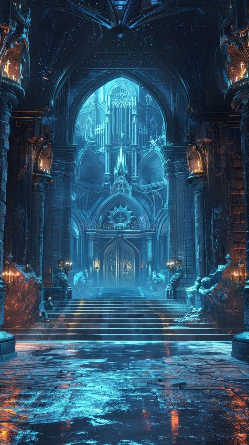 Dark Gothic Fantasy Castle with Blue Light Generated Using AI. Stock ...
