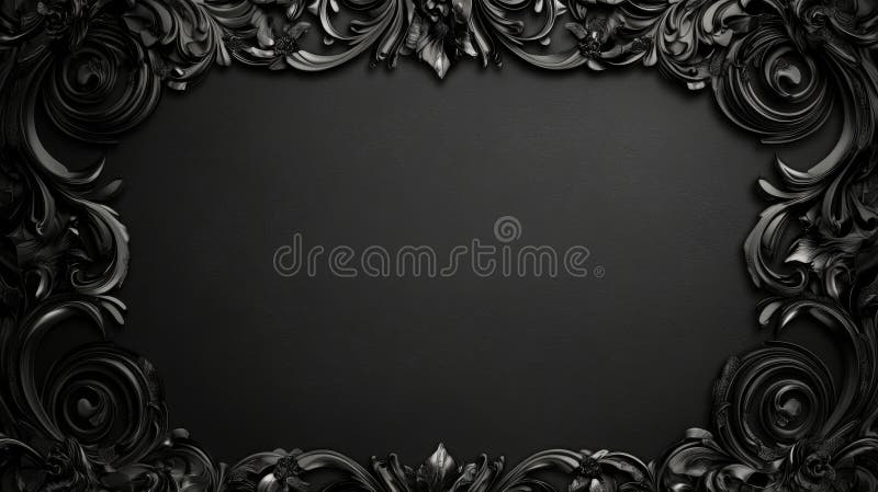 Dark Gothic Frame with Swirling Patterns in Deep Black Background Stock ...