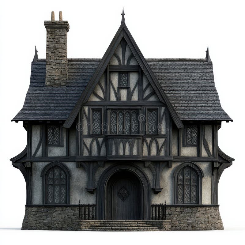 Dark Gothic House with Pointed Arches and Intricate Design Elements ...
