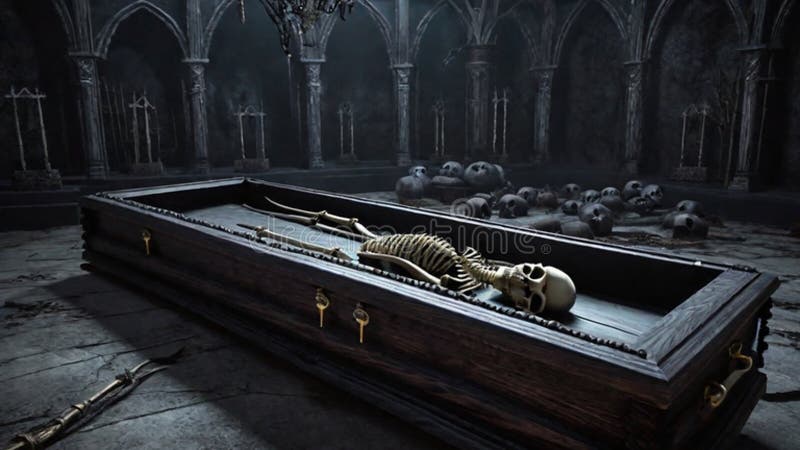 Dark Gothic Setting, Creepy Background, Coffins, Skeletons, Spiders and ...