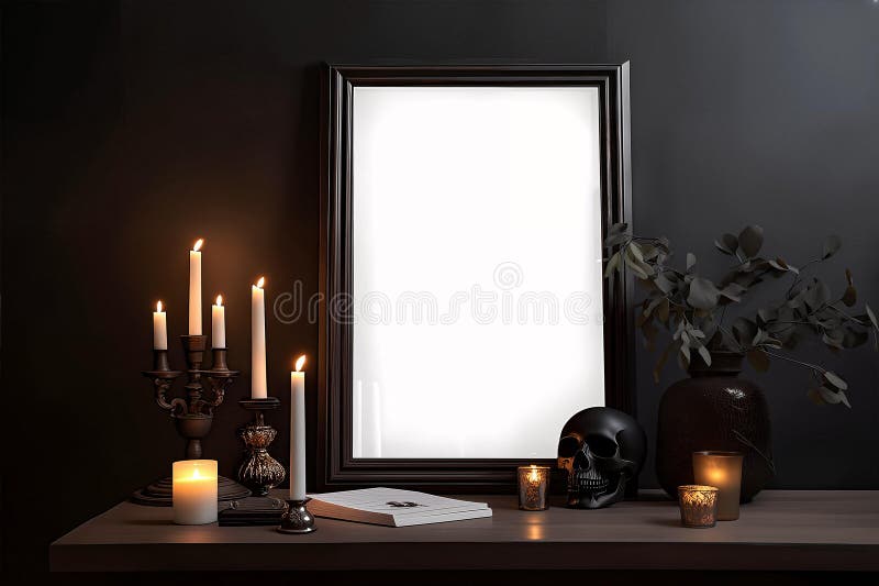 Dark Gothic Vertical Frame Mockup with Book and Skull Stock ...