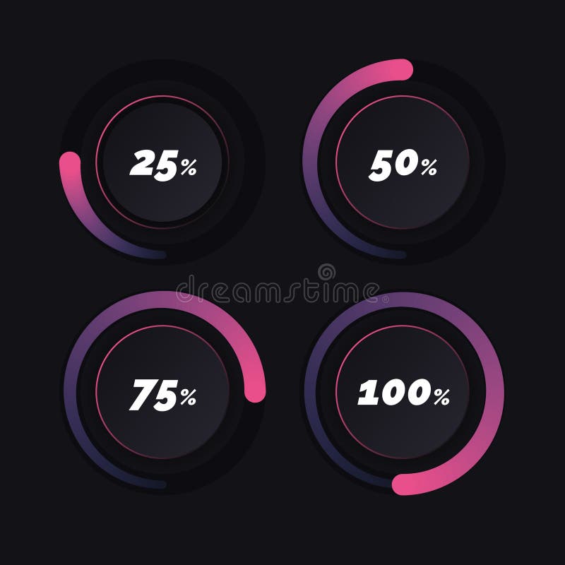 Circular Dark Gradient Progress Bar Indicator For App And Web Interface Design Stock Vector