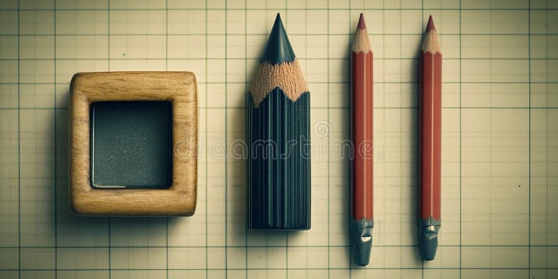 Dark Graphite Pencil and Red Pencils on Grid Paper Background Creative ...