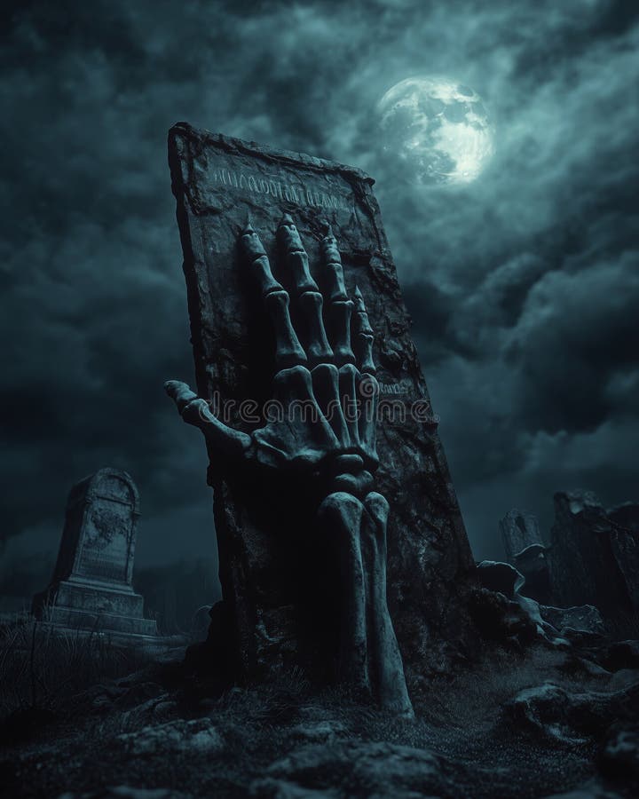 Skeleton Hand Emerging from Ancient Grave Under a Full Moon Stock Photo ...