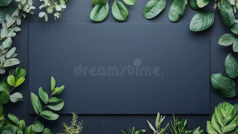 Dark Gray Background with Lush Green Leaf Frame Stock Illustration ...