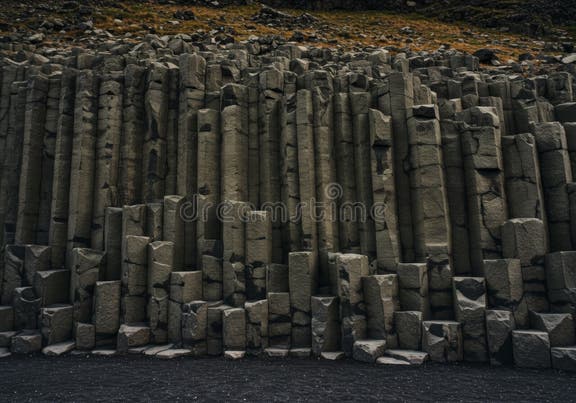 Dark Gray Basalt Columns Natural Rock Formation Stock Illustration ...