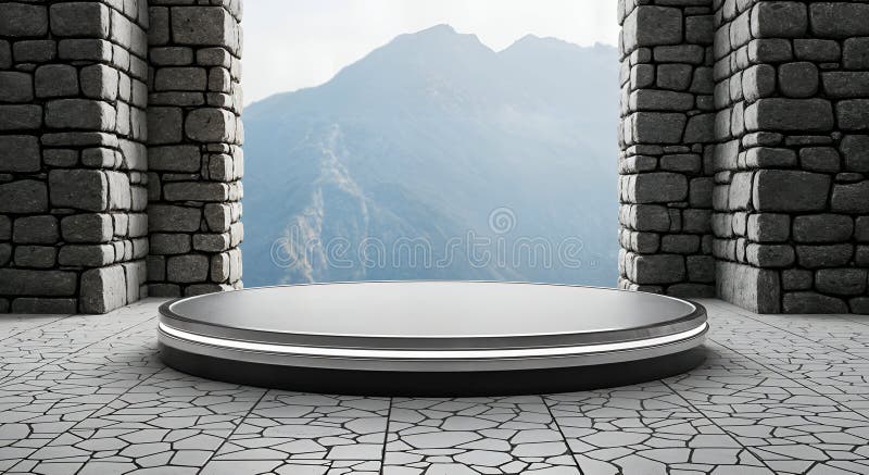 Stone Platform with Mountain View, Circular Stage for Product Display ...