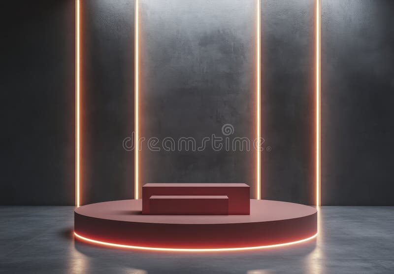 Minimalist Product Display Red Platform with Orange Neon Lighting on ...