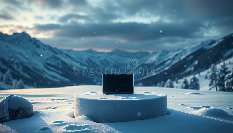 Dark Gray Device on Snowy Mountain Peak at Twilight Stock Illustration ...