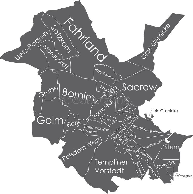 Dark Gray Tagged Districts Map of POTSDAM, GERMANY Stock Vector ...