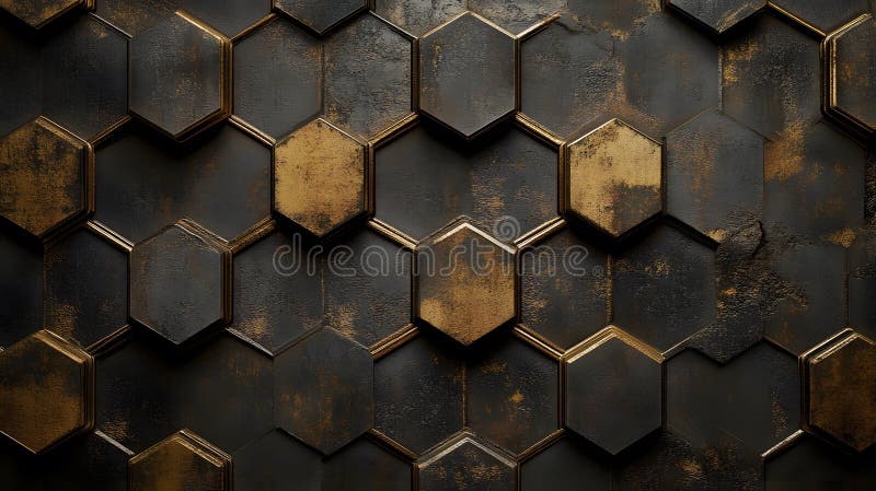Dark Gray & Gold Hexagon Wall Pattern Stock Illustration - Illustration ...