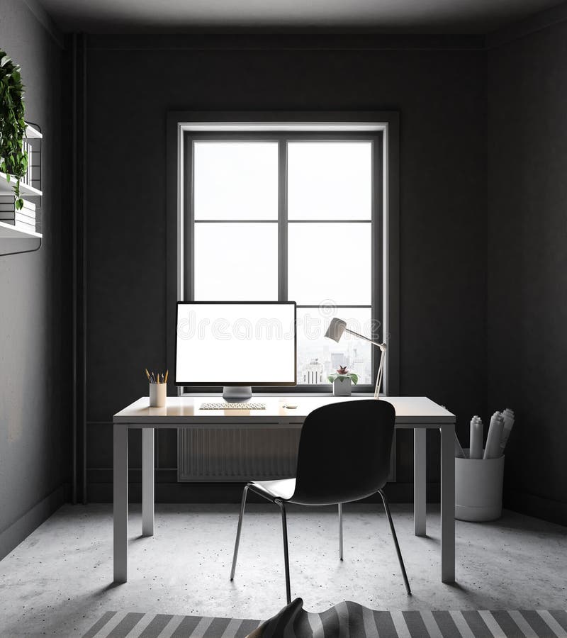 Dark Gray Home Office Workplace Stock Illustration - Illustration of ...
