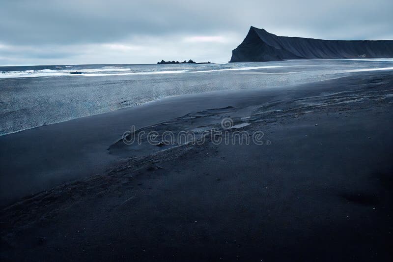 Dark Gray Landscape of Deserted Sandy Shore of Iceland Beach Stock ...