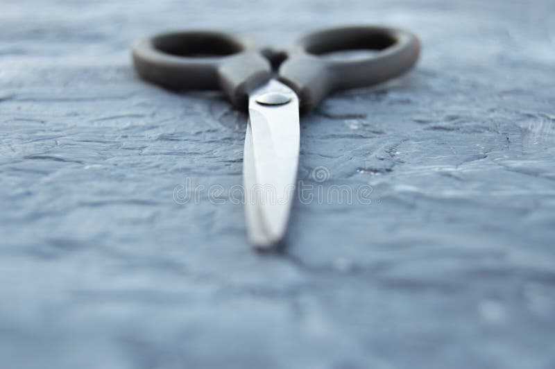 Dark Gray Metal Scissors on a Gray Background. Stock Image - Image of ...
