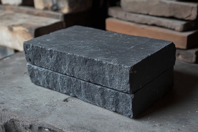 Dark Gray Rectangular Stone Bricks on a Concrete Surface with Rustic ...