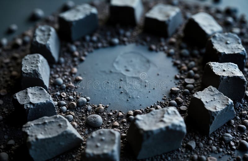 Dark Gray Rocks, Small Stones Form Circular Pattern on Dark Gray ...