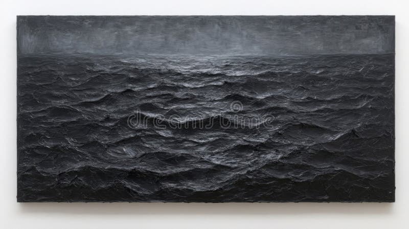 Dark Gray Seascape Painting with Textured Waves Stock Illustration ...