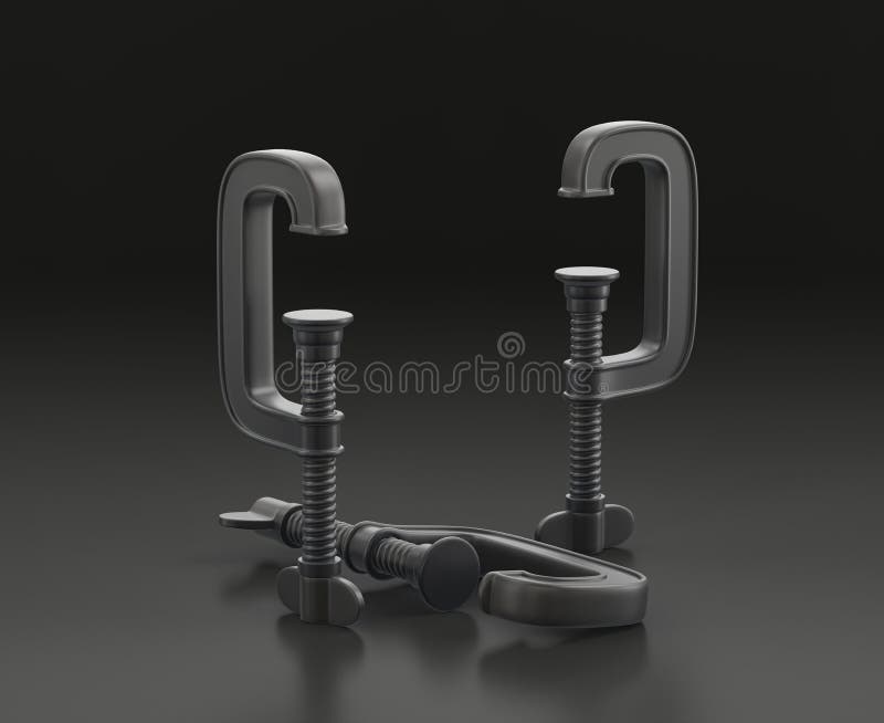 Dark Gray Small Clamp on Black Background, Single Color Workshop Tool ...