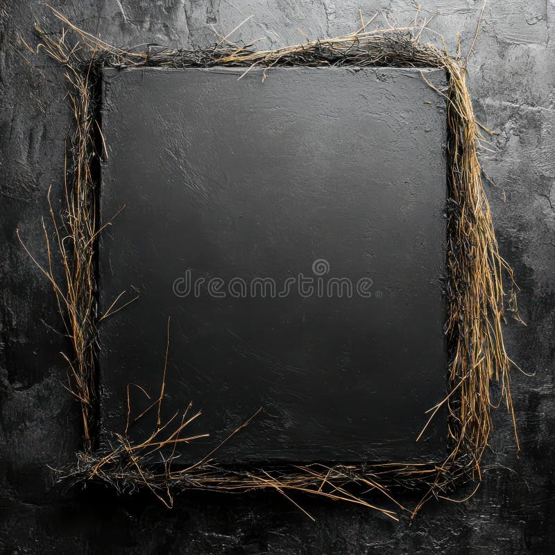 Dark Gray Square Frame with Gold Glitter Texture on Black Background ...
