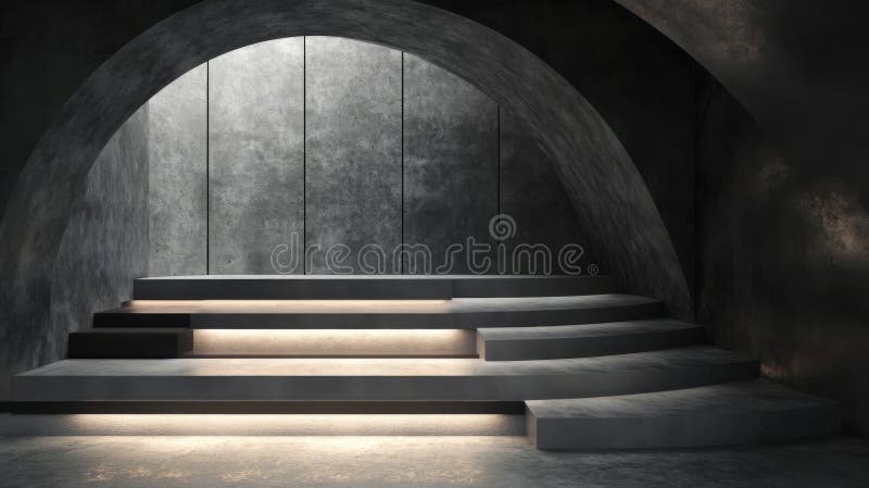 Dark Gray Stone Archway with Illuminated Steps Stock Illustration ...