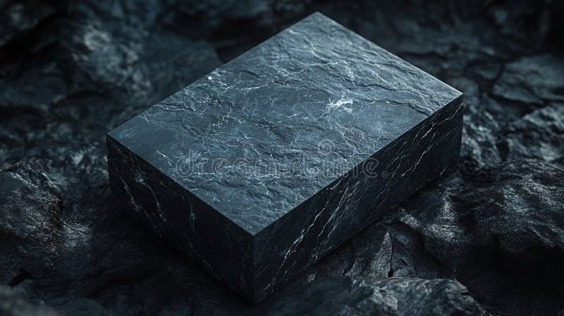 Dark Gray Stone Cube on Rough Rock Surface Stock Illustration ...