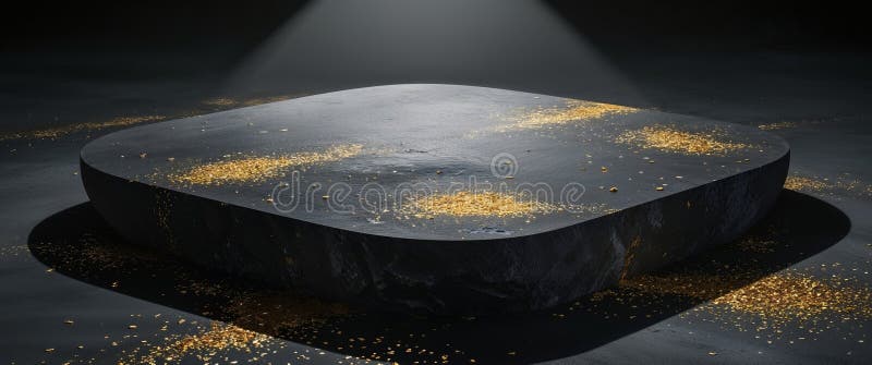 Dark Gray Stone Platform with Golden Flecks Under Spotlight Stock Photo ...